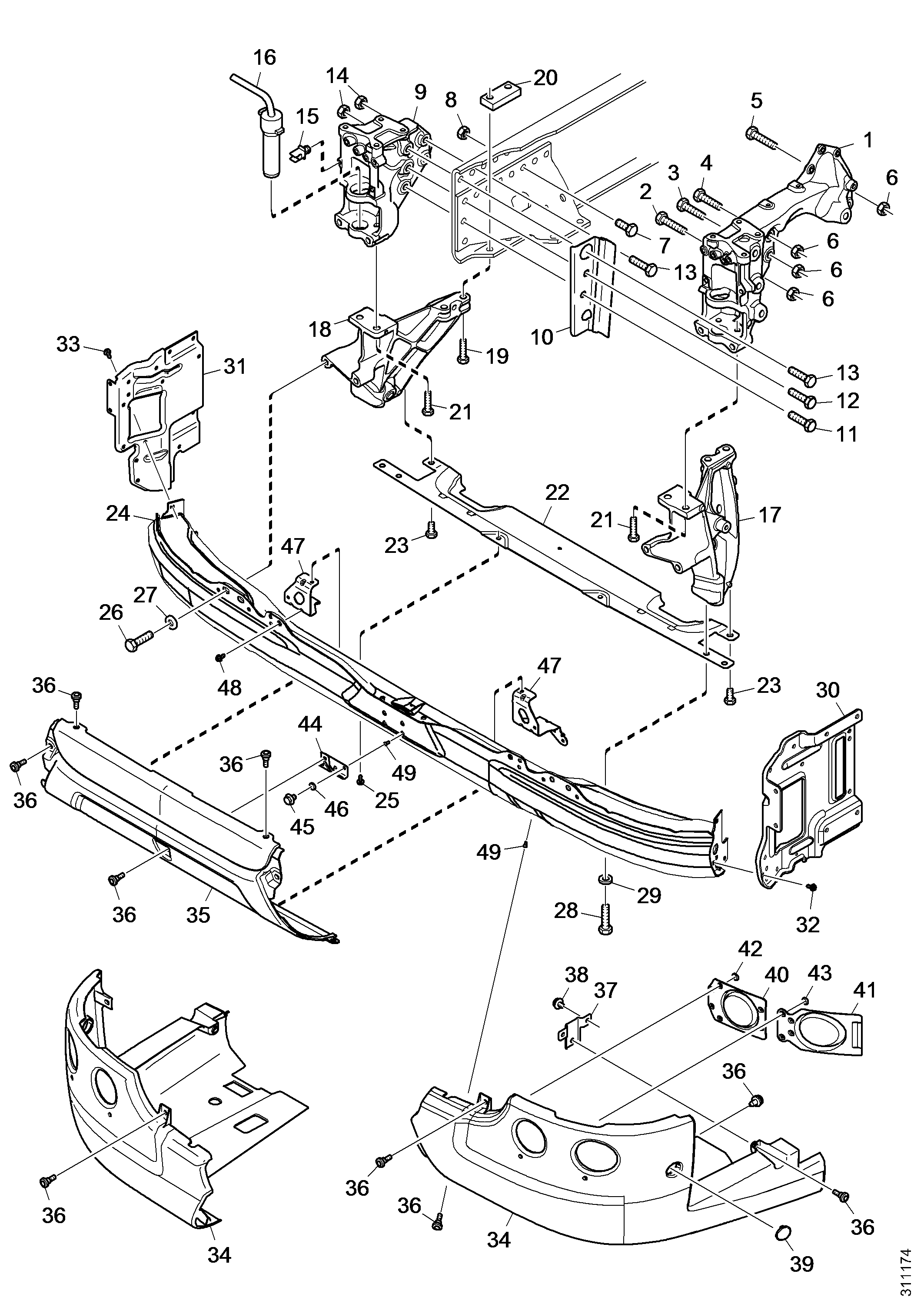 2126392 Центральная часть бампера пластиковая в сборе с сеткой для ...