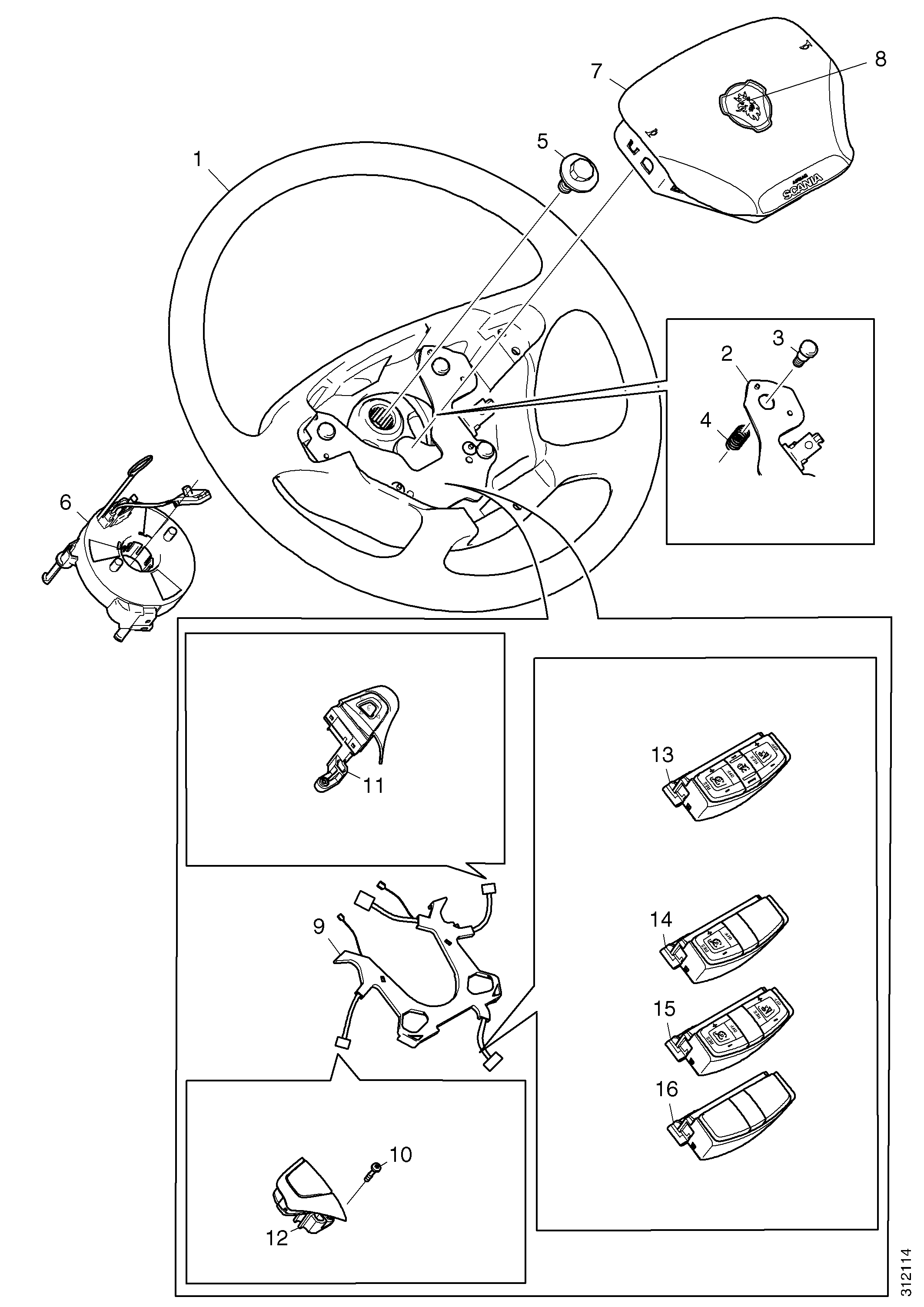 1726784 Выключатель пружинный рулевой колонки для Scania производитель ...